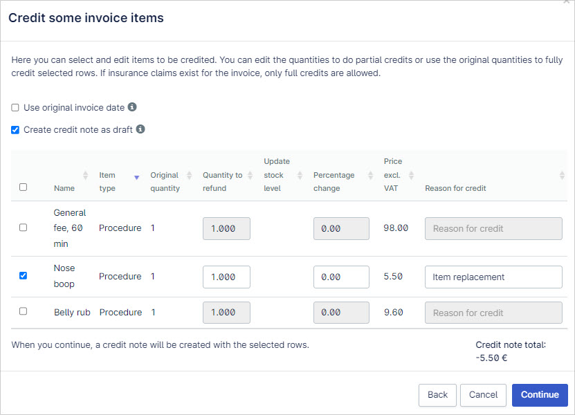 Credit and Refund an Item or a Part of an Invoice – Provet Help Centre